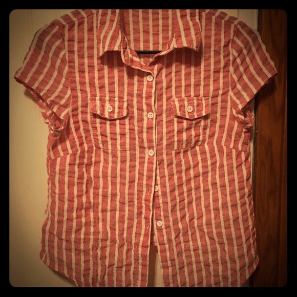 Tops | Red And White Stripe Tie Front Button Up | Poshmark